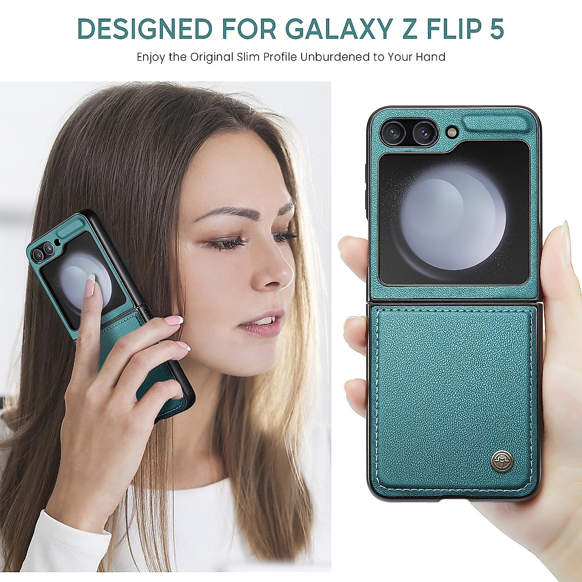 Taneny for Samsung Galaxy Z Flip 5 Case, Slim PU Leather Shockproof Protection Anti-Scratch Phone Cover Case for Samsung Galaxy Z Flip 5 5G 2023 (Teal)