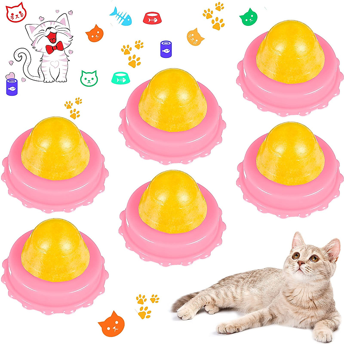 Nuanchu 6 Pieces Cat Snacks Candy Ball Cat Sugar Energy Ball Cat Lickable Treats Balls Cat Catnip Ball Cat Lollipop Wall Cat Treat Balls Toy Edible Cat Treats Candy Ball Kitten Treats Licking Candy