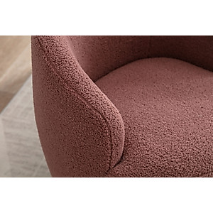 INMOZATA Swivel Barrel Chair, Teddy Fabric Swivel Accent Armchair Barrel Chair with Metal Base, Upholstered Comfy 360°Round Single Reading Chair for Living Room Bedroom,Red