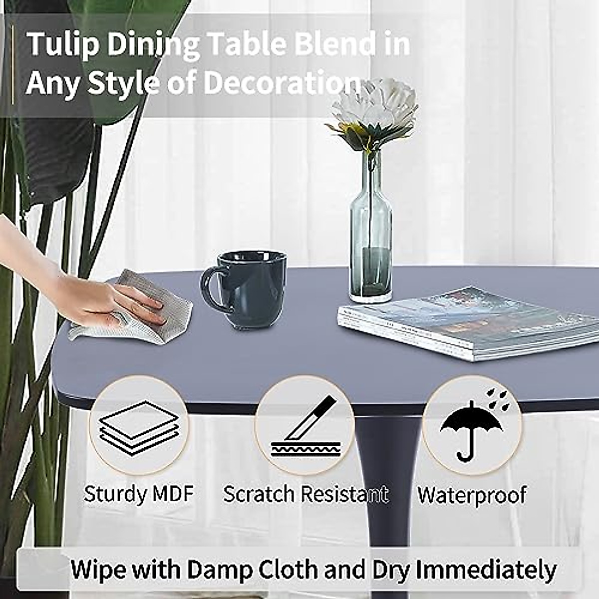 ANDORON Square Dining Table, 32 Inches Kitchen Tulip for 2-4 People, MDF Top and Metal Base, Modern Small Space Room Circle, End Leisure Coffee Side (32" - Square, Black)