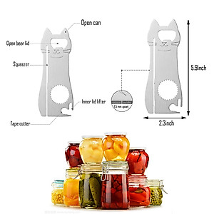 Animal Cat Shape Bottle Opener, 6 Inch Stainless Steel Flat Bottle Opener, 5 in 1 Beer Bottle Opener, Cartoon Cat Animal Cap Opener