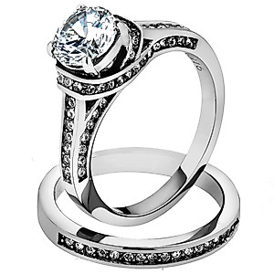 Marimor Jewelry 2.75 Carat Round Cut Cubic Zirconia Stainless Steel Wedding Ring Set Women's Size 6