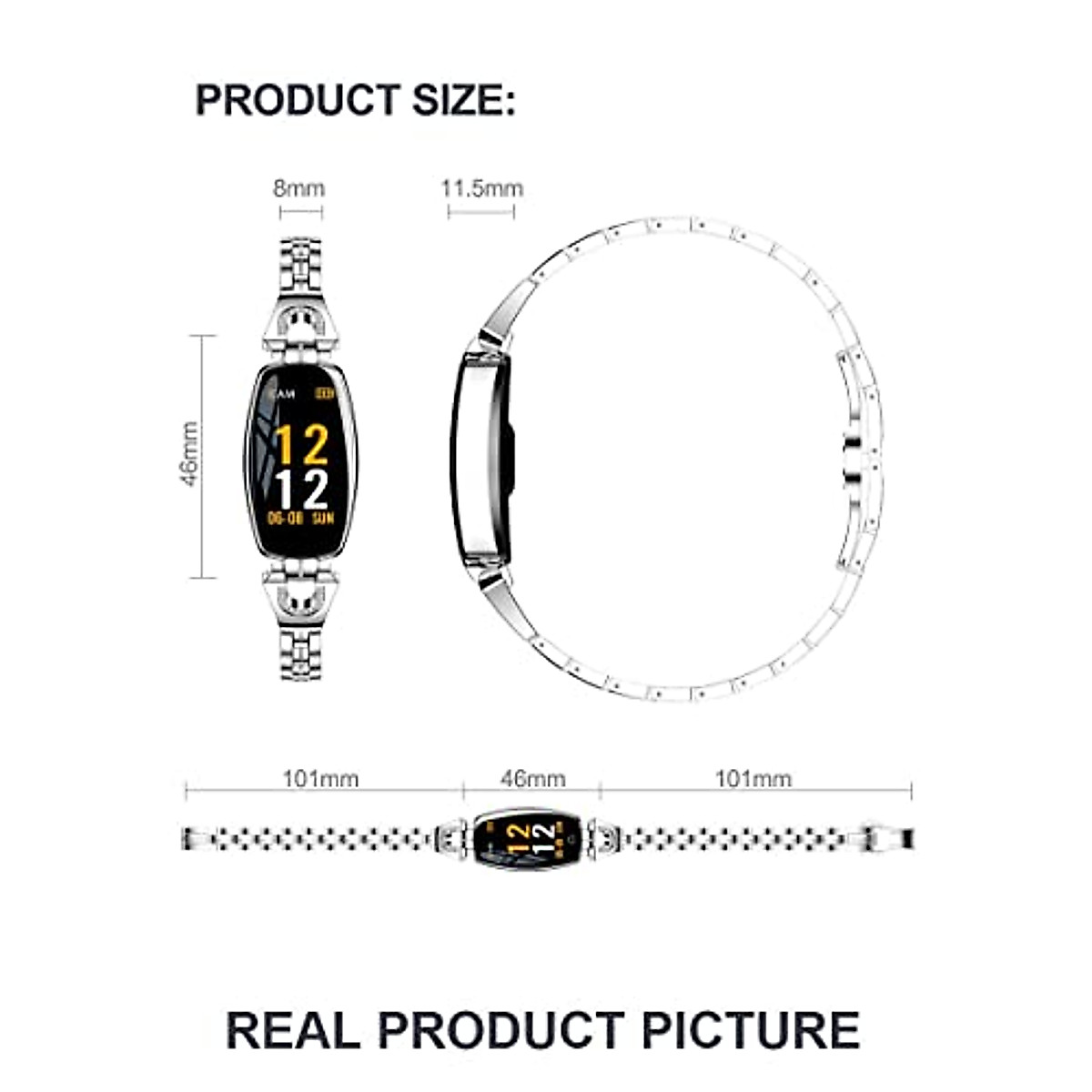 Exquisite Smart Watch, Fitness Tracker with Blood Pressure/Heart Rate/Sleep Monitor for Women, Silver