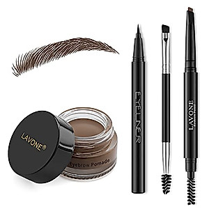 LAVONE Eyebrow Stamp Pencil Kit for Eyebrows Makeup, with Waterproof Eyebrow Pencil, Eyeliner, Eyebrow Pomade, and Dual-ended Eyebrow Brush - Dark Brown