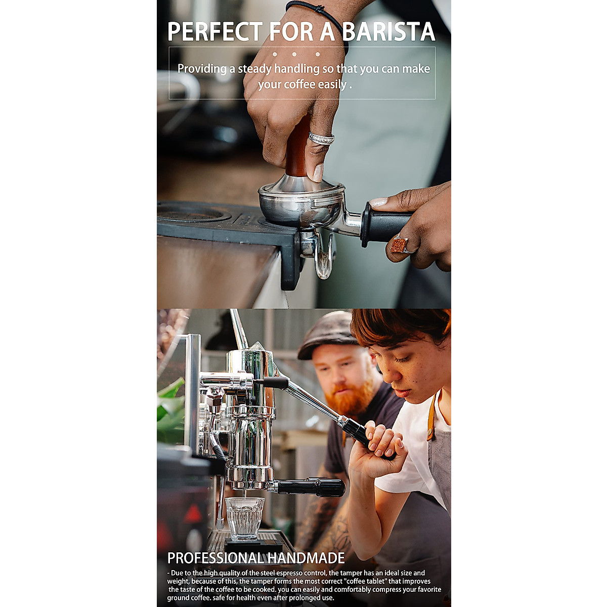 51mm Espresso Tamper-Premium Barista Coffee Tamper Coffee Tamper Classic Series Stainless Steel Espresso Tamper Coffee Press Tool Tamper Espresso Handle, 90x51mm, Solid wood, Stainless steel