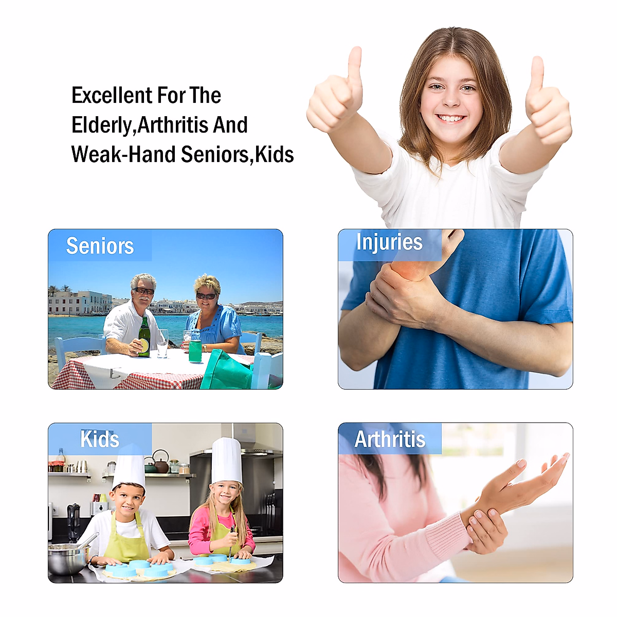 Jar Opener for Weak Hands, Easy Twist Jar Opener For Seniors with Arthritis, 5 in 1 Multi Function Bottle Opener Lid Opener For Arthritic Hands with Non Slip Rubber Jar Gripper Pad (Red)