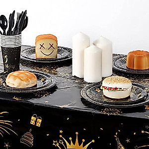 3 Pack 30th Happy Birthday Tablecloth Disposable Plastic 30th Birthday Table Cover Rectangular Black and Gold Table Cloths for Parties Decoration Supply for Men Women Birthday, 54 x 108 Inch(30th)