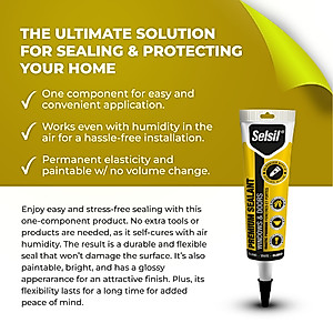 Selsil Siliconized Super Acrylic Latex Sealant, Indoor & Outdoor Paintable Caulk - Flexible, Weather & Moisture Resistant, White Caulking for Baseboards, Windows, Doors & More - 5.5 oz (160 ml)