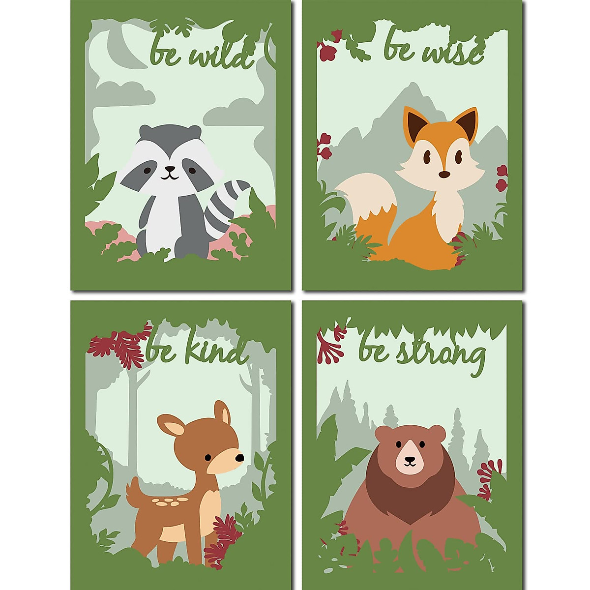 CHEFAN Multi-Layered Felt Woodland Nursery Decor for Boys and Girls, 4 Pack Baby Room Decor with Forest Animals- Bear Fox Raccoon Deer, Woodland Wall Decor for Nursery and Kids Bedroom(12"x9")