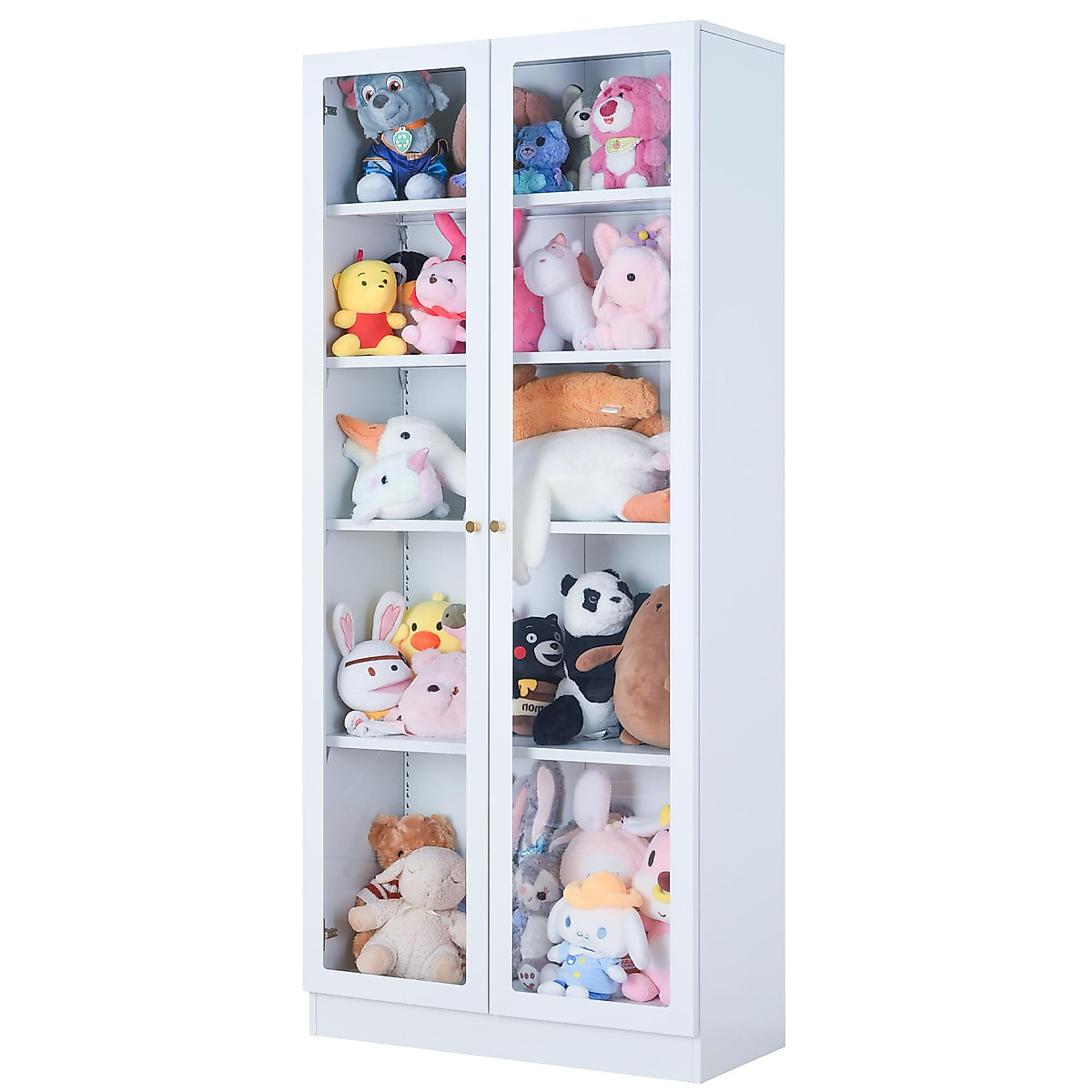 Alvisyd Metal Curio Cabinets with Acrylic Doors, 2 Door Cabinet 31.5 Wide Large Storage Bookcase with Adjustable Shelves, Glass Front Display Cabinet White Organizer 5 Tier for Home Office Craft