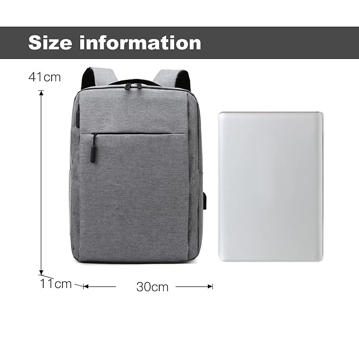 Business Travel Laptop Backpack with USB Charging Port for Men Ladies Boys Girls, Large Capacity Anti-Theft Waterproof College School Bags Computer Backpacks for 15.6 Inch Laptop Notebook (Gray)