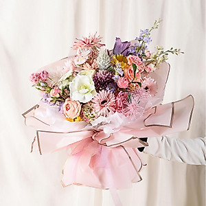 Gloreyan 20 Sheets Gold Edge Flower Wrapping Paper, Florist Bouquet DIY Craft Fresh Flower Bouquet Wrap Waterproof Floral Wrapping Gift Box Packaging Material Florist Supplies, 22.8*22.8 Inches(Pink)