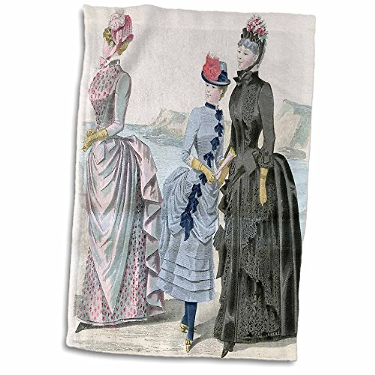 3D Rose Print of French Ladies in Victorian Dresses TWL_182552_1 Towel, 15" x 22", Multicolor