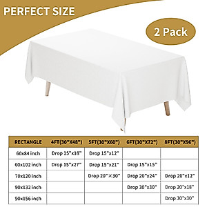 Fixwal White Tablecloth Rectangle 60 x 102 Inch, 2 Pack 6ft Polyester Fabric Table Cloths Rectangular Table Covers for Party, Banquet, Dining, Birthday, Wedding