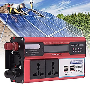 Jeanoko 3000W Solar Inverter, No Noise Power Battery Converter No Pollution Digital Display Solar Inverter 4 USB Ports for Power Office for Driver