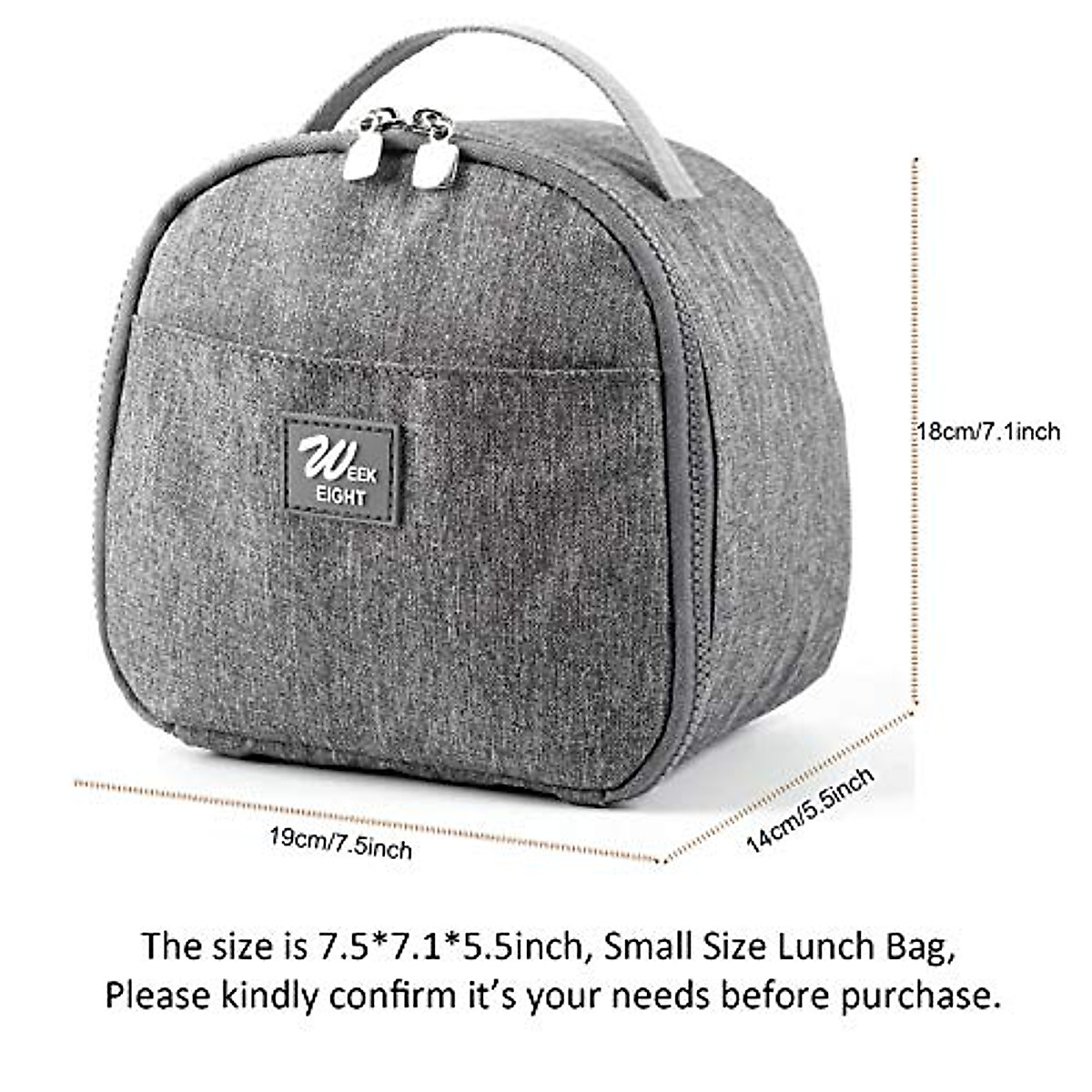 KEAIDUO Small Lunch Bag for Women Men Mini Insulated Lunch Box Portable Cooler Bag Reusable Snack Bag Adult Lunch Pail Petty Food Containers Grey