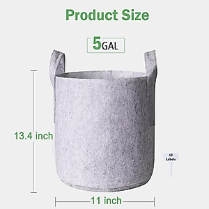 DECORLIFE 12-Pack Grow Bags, 5 Gallon Thickened Nonwoven Fabric Pots with Handles, Grey, Come with Plant Labels