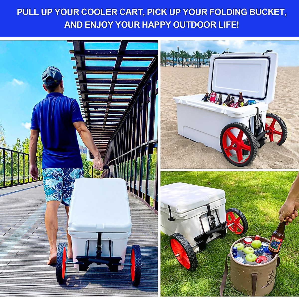 ZLSZTMI Upgraded Cooler Wheel Kit for Yeti/RTIC/Igloo Coolers Wheel Spacing up to19.8 Inches -12 in Wheels Height Adjustable Cart Base for Ice Chest for Heavy Duty Coolers Camping Traveling Red&Black