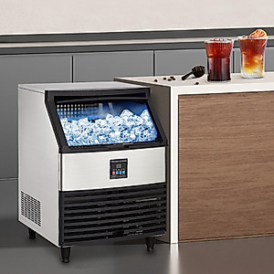 Commercial Ice Maker Machine 300LBS/24H with 100LBS Large Storage Bin, 160Pcs Clear Cube Ice for Restaurant Bar, Self Cleaning Freestanding Ice Maker, 110V