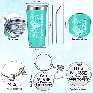 Coume 4 Pcs Nurse Gift for Women Peace Love Nursing Appreciation Gift Set Include Zippered Nurse Tote Bag Stethoscope Case Wine Tumbler Keychain for Nurse Graduation Rn Gift Nursing Bags (Turquoise)