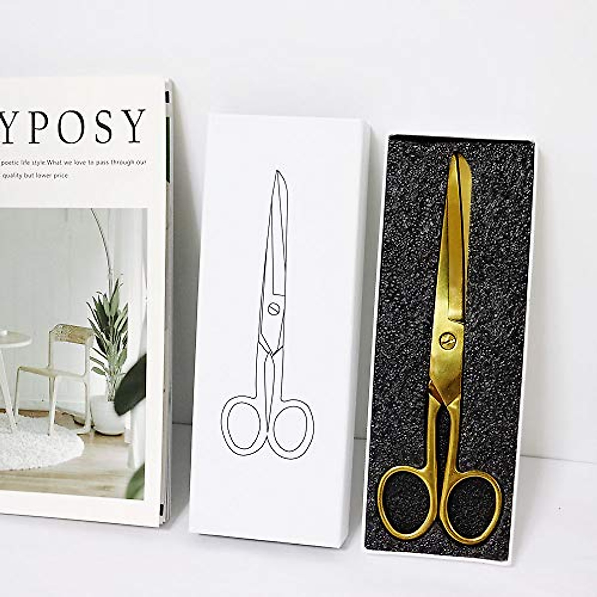 Gold Scissors 7 Inches Professional Multi-Purpose Stainless Steel Scissors Heavy Duty Straight Recycled Scissors for Cutting Leather Arts Fabric Crafts Scissors