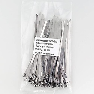 LUBAN Metal zip ties 6 inch, heavy duty 304 stainless steel zip cable tie, self-locking strap Ties (50 Pcs)