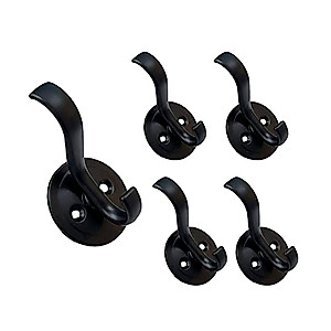 QCAA Zinc Diecast Coat Hook, Matte Black, 5 Pack