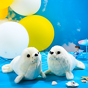 Sosation 4 Pcs White Seal Stuffed Animal Plush Seal Toy Stuffed Chubby Seal Animal Dolls Cute White Seal Pillows Gifts for Boy Girls Babies Toddlers Birthday Gifts, 10 Inch