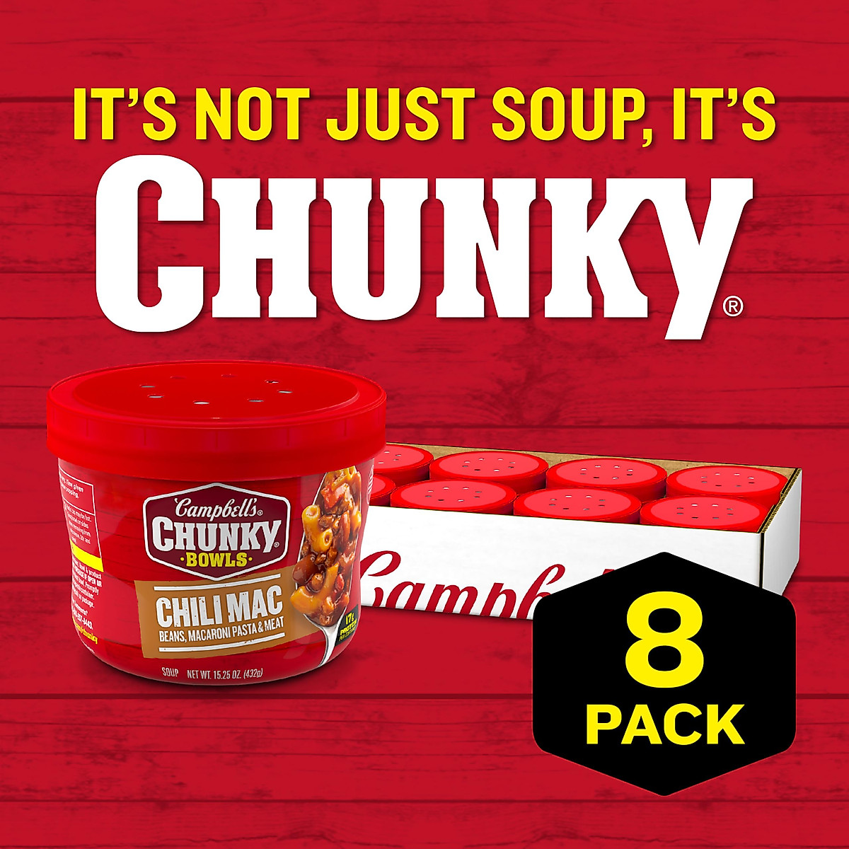 Campbell's Chunky Soup, Chili Mac Soup, 15.25 oz Microwavable Bowl (Case of 8)