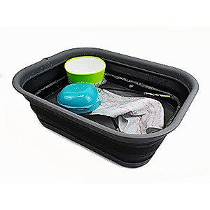 SAMMART 12L (3.17 Gallon) Collapsible Tub - Foldable Dish Tub - Portable Washing Basin - Space Saving Plastic Washtub (1, Grey/Dark Grey)