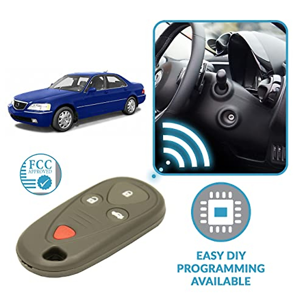 Keyless2Go Replacement for 4 Button Remote Key Fob Acura E4EG8D-444H-A 72147-S0K-A13 72147-S0K-A23