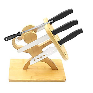 Bamboo Knife Block without Knives, Warrior Shape Kitchen Knife Block Holder, 7 Holes Knife Holder Stand(without Knives)