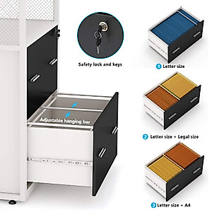 Tribesigns 2 Drawer Lateral File Cabinet with Lock, Letter/Legal / A4 Size, Large Modern Filing Cabinet Printer Stand with Metal Wire Open Storage Shelves for Office
