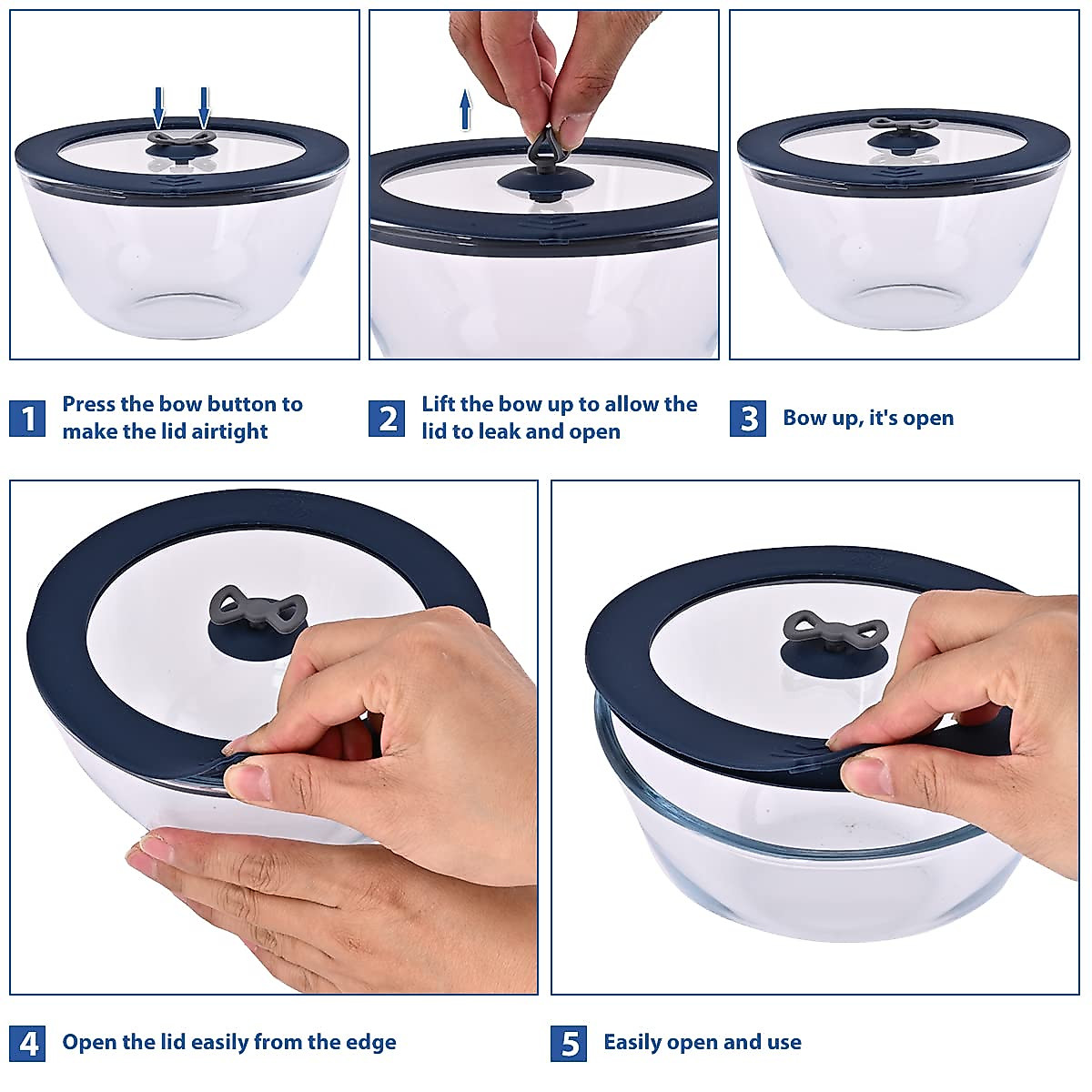 2 Pack Replacement Lids for Pyrex 7201-PC 4 Cup Glass Containers Mixing Bowl Silicone Storage Cover Leakproof Navy