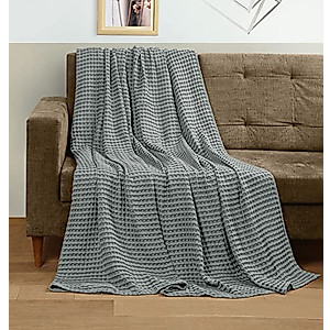 Utopia Bedding Cotton Waffle Blanket 300 GSM (Cool Grey - 90x90 Inches) Soft Lightweight Breathable Bed Blanket Queen Size Layering Any Bed for All Season