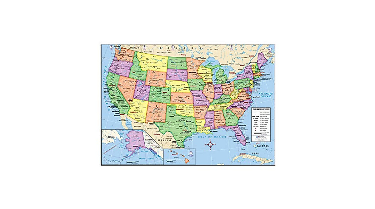 US and World Desk Map for Schools & Home - Durable Laminated Map