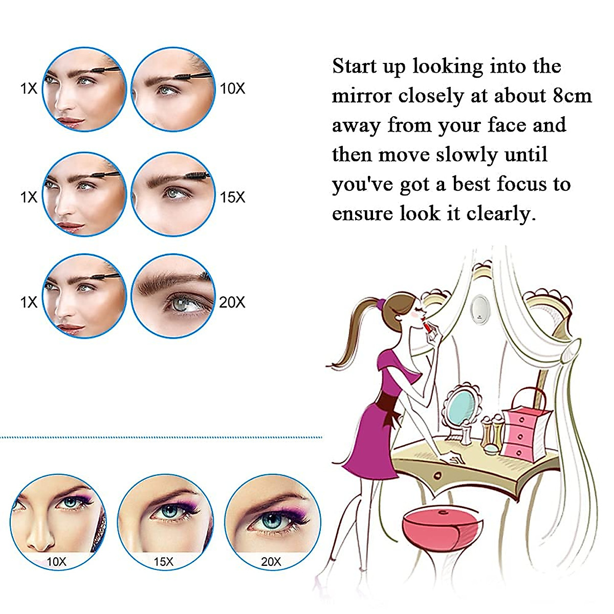 SANTOO 20X Magnifying Mirror with 3 Mounting Suction Cups Used for - Pluck Eyebrows - Tweezing - Blackhead Removal - See Details Clearly – Easy Mounting Makeup Mirror - 6 Inch Round