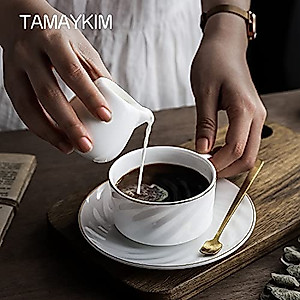 TAMAYKIM 3 oz Ceramic Cream Jugs, Mini Creamer Pitcher, White Porcelain Classic Creamers for Coffee, Tea, Milk, Jam, Sauces, 6 Pack