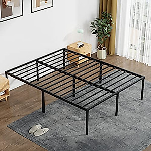 Bed Frame Metal Platform Bed Frame 18 Inch High Mattress Foundation No Box Spring Needed Heavy Duty Steel Slat Noise-Free Easy Assembly Under-Bed Storage (Queen)