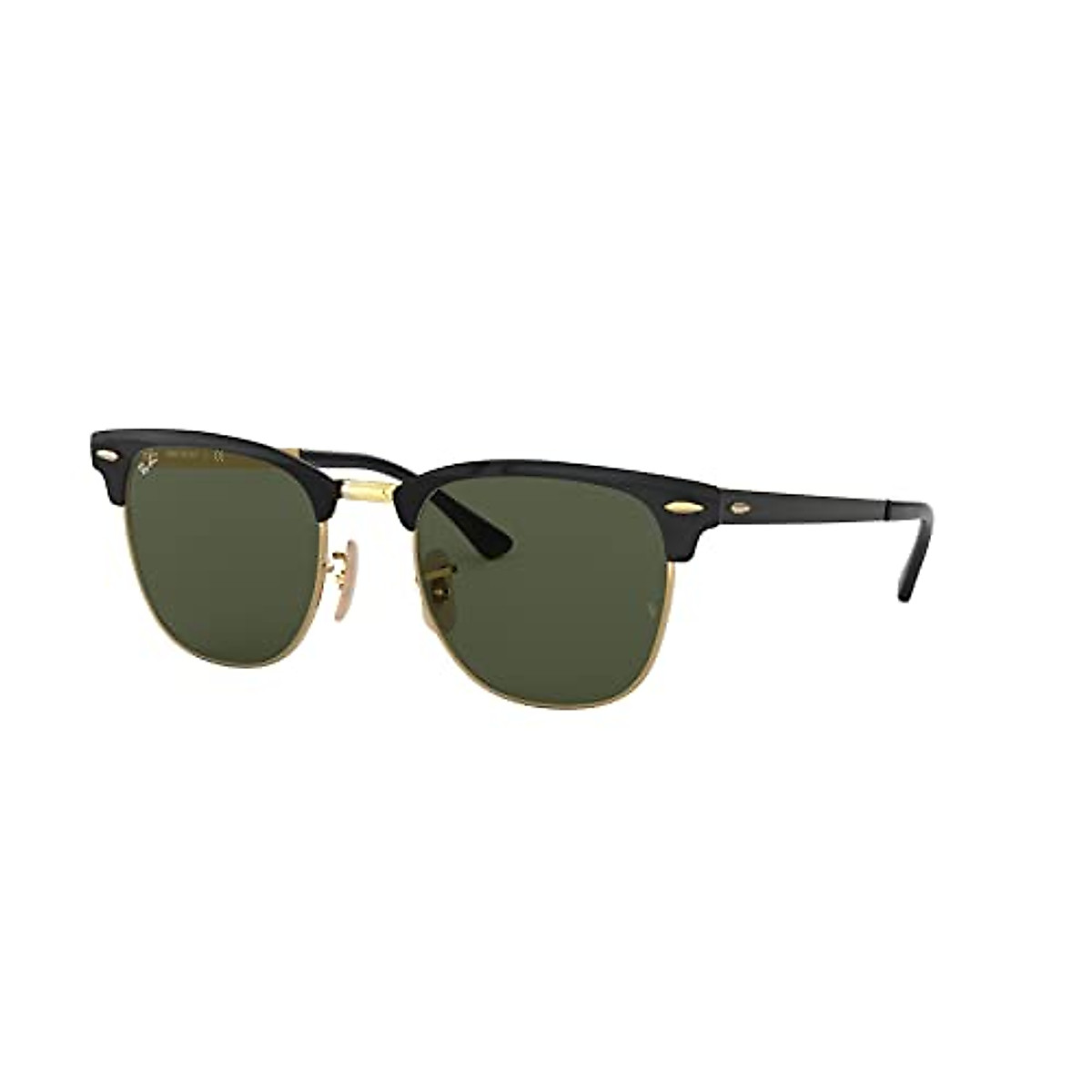Ray-Ban RB3716 Clubmaster Metal Square Sunglasses, Black On Gold/G-15 Green, 51 mm