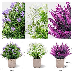 FUNARTY Fake Plants 3pcs Small Potted Plants Mini Artificial Small Flower 10” Faux Greenery Plants Indoor Lavender Pot for Garden Lawn Balcony Office Home Desk Decoration