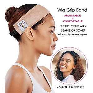 Yuest Wig Grip Band - Lace Front Wig Headband for Secure, Non-Slip Grip and Keeping Wigs in Place - Velvet No-Slip Wig Gripper Accessory for Women, Beige, 2 Pack