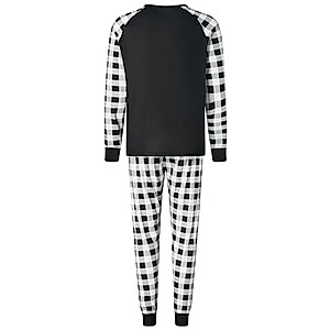 Women Black White Plaid We Are Family Christmas Pjs Matching Sets Xmas Holiday Pajamas for Adult Kids Baby Dog Xmas Family Sleepwear Home Loungewear M