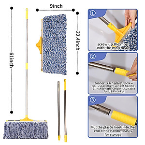 Wajeehaa Commercial Mops for Floor Cleaning, Wet Mop Heavy Duty Cotton Mop with 61" Stainless Steel Handle, 2 Packs