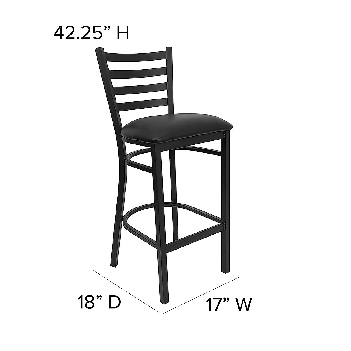 Flash Furniture 2 Pack HERCULES Series Black Ladder Back Metal Restaurant Barstool - Black Vinyl Seat