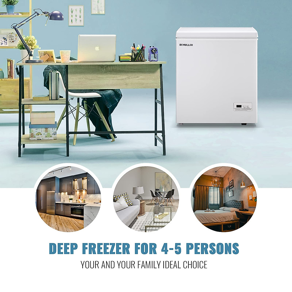 DEMULLER Chest Freezer with Electronic Control 41℉ to -15 ℉Deep Freezer 4.0Cubic Feet Freestanding Small Freezers with 2Removable Stainless Steel Basket Mini Freezer Top Open Door Compact Freezer