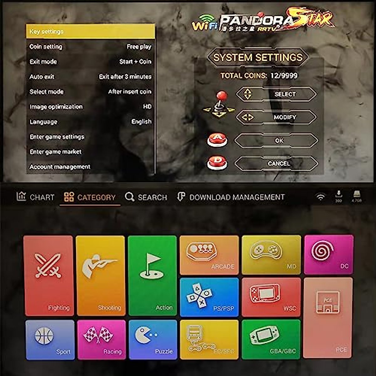 RegiisJoy【10000 Games in 1 】 Arcade Game Console WiFi Function Pandora Box Arcade 18S for PC & Projector & TV,1280X720,Search/Hide/Save/Load/Pause Games,