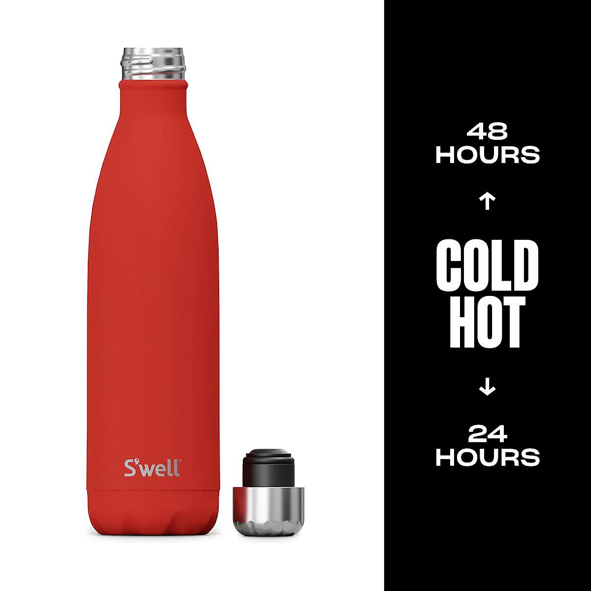 S'well Stainless Steel Water Bottle, 25oz, Poppy Red, Triple Layered Vacuum Insulated Containers Keeps Drinks Cold for 48 Hours and Hot for 24, BPA Free, Perfect for On the Go
