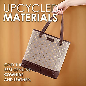 Tote Bags for Women by Sixtease - Large Tote Bag with Zipper Top - Genuine Leather Strap, Upcycled Canvas, Rug, Hair On and Hardware Accents - Vintage Style Hand Stitched - Intrigue