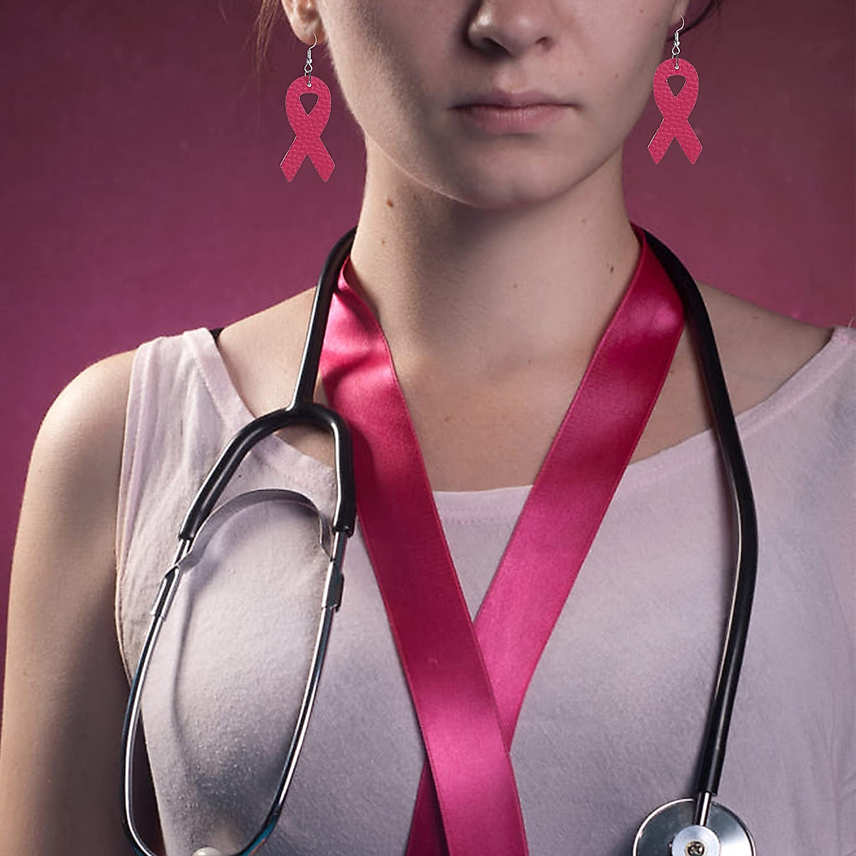 16 Pairs Pink Ribbon Earrings for Women Breast Cancer Earrings for Women Lightweight Handmade Breast Cancer Awareness Leather Earrings